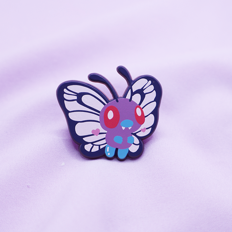 BUTTERFREE [HEARTS] [POKEMALLOW] SOFT DYED ENAMEL PIN – MAMOBOT