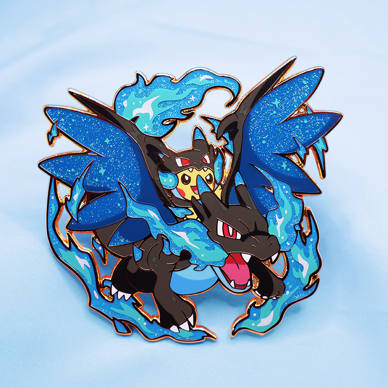 [MEGA CHARIZARD X] [PIKA PONCHO PARTNERS] ENAMEL PIN – MAMOBOT