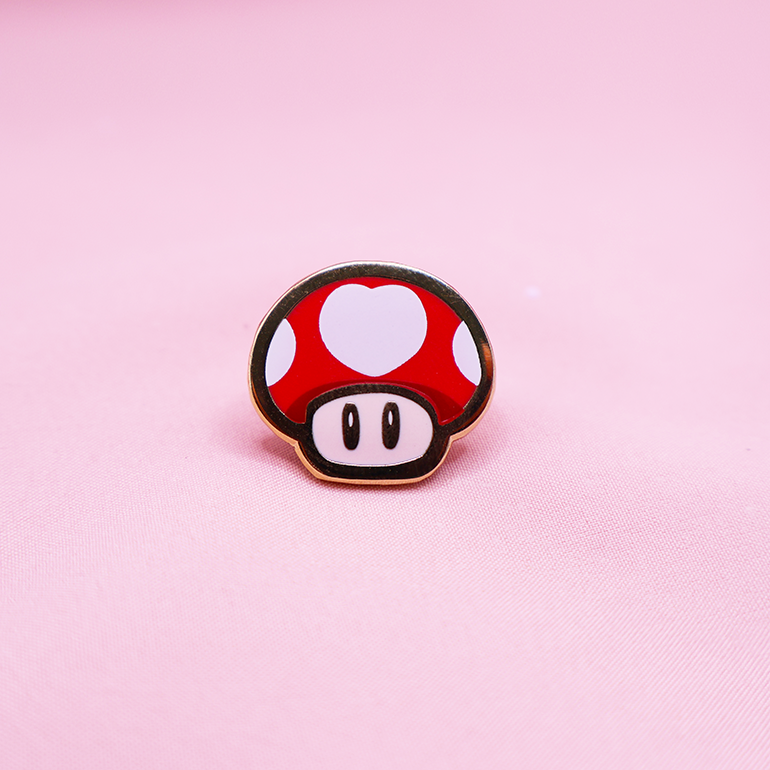 RED HEART SHROOM ENAMEL PIN [MARIO MINIS] – MAMOBOT